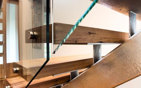 Steel stringer, recycled treads and glass | Just Stairs